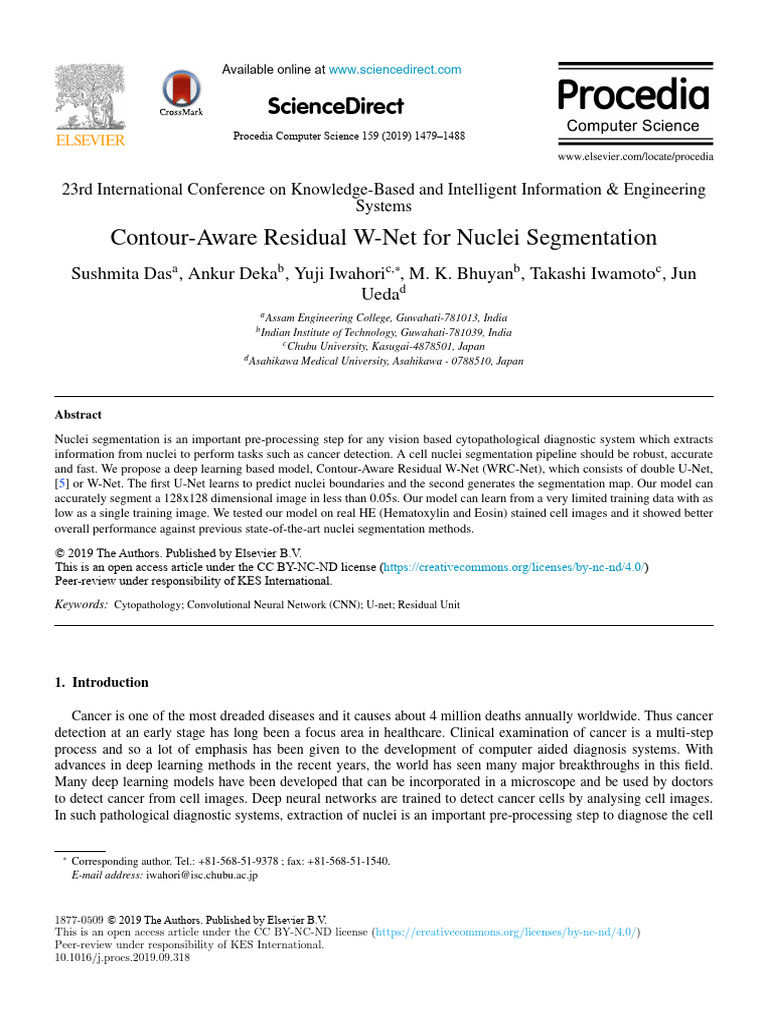 Contour Aware Residual W Net For Nuclei Segmentation Pdf Image Segmentation Computational
