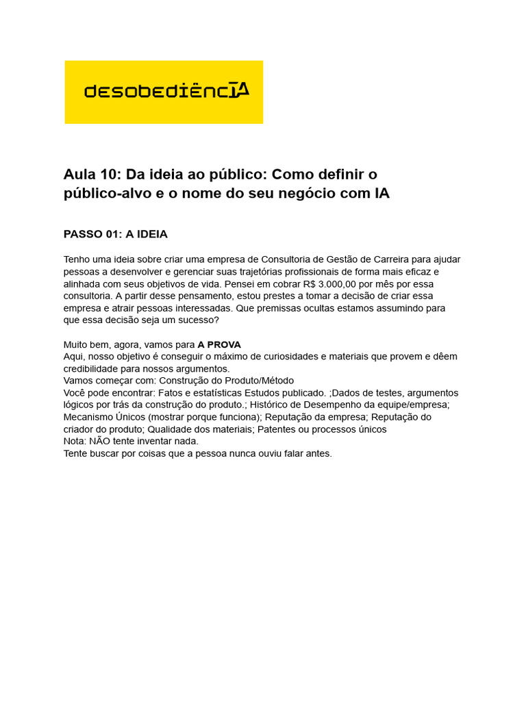 Aula 10 - Da Ideia Ao Público - Como Definir o Público-Alvo e o Nome Do ...
