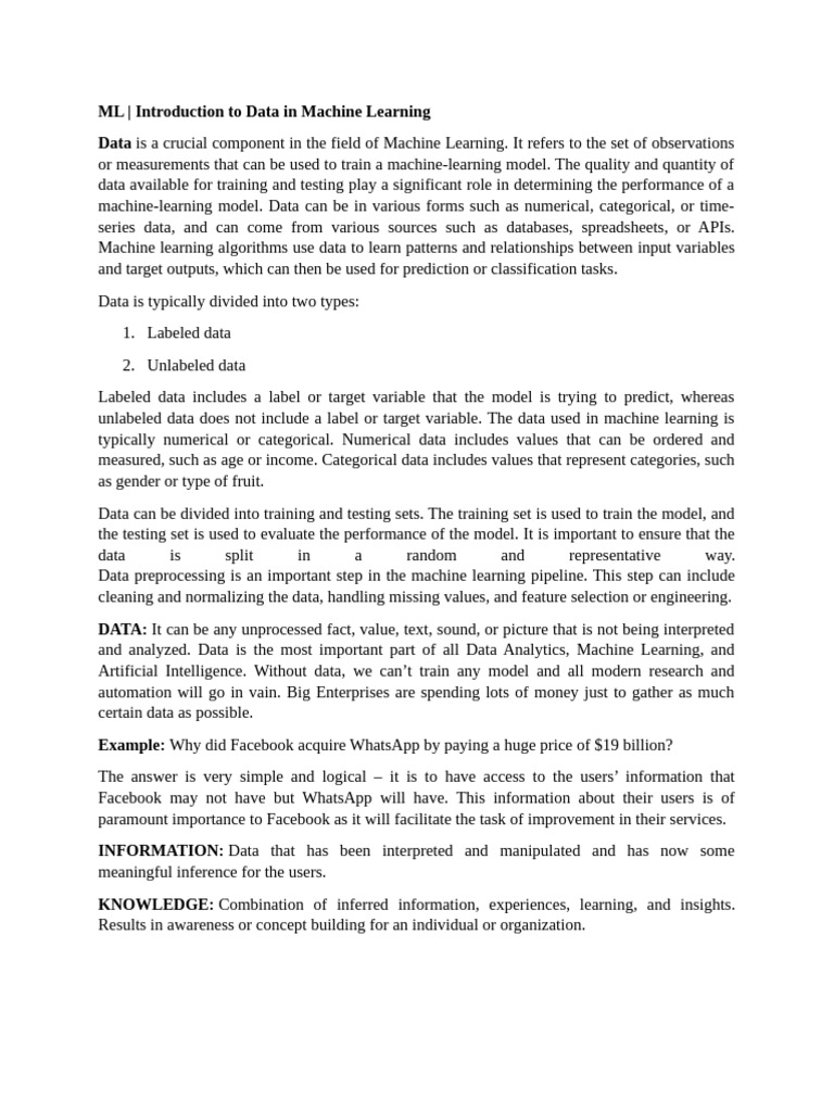 Data in Machine Learning | PDF | Machine Learning | Data