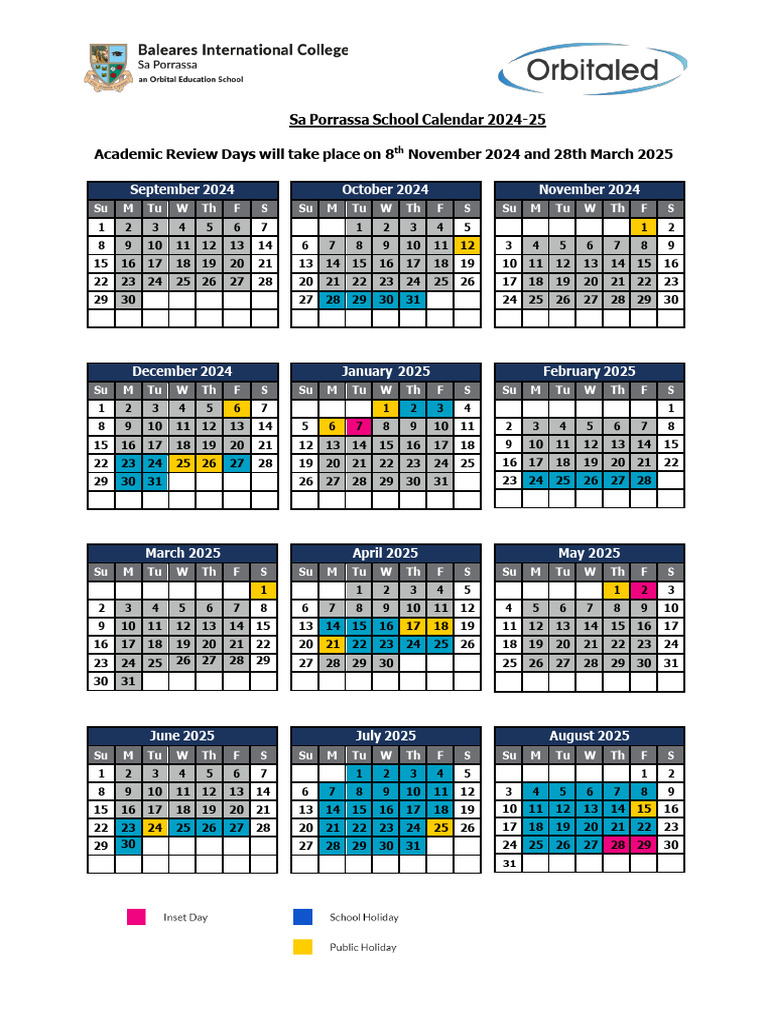 School Calendar 2024 2025 18.9.24 Families | PDF