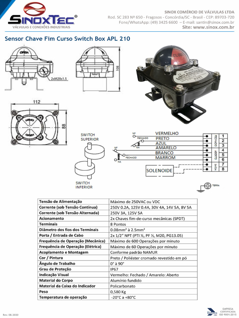 Sensor Chave Fim Curso Switch Box APL 210 Sinoxtec | PDF