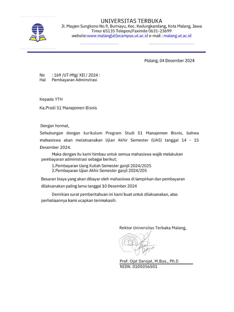 Pembayaran UAS UT Prodi 2024 - 2025 | PDF