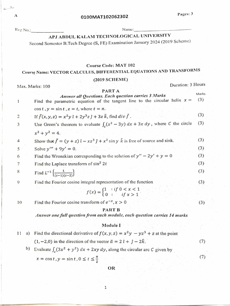 2024Januarymat102 | PDF | Multivariable Calculus | Differential Calculus