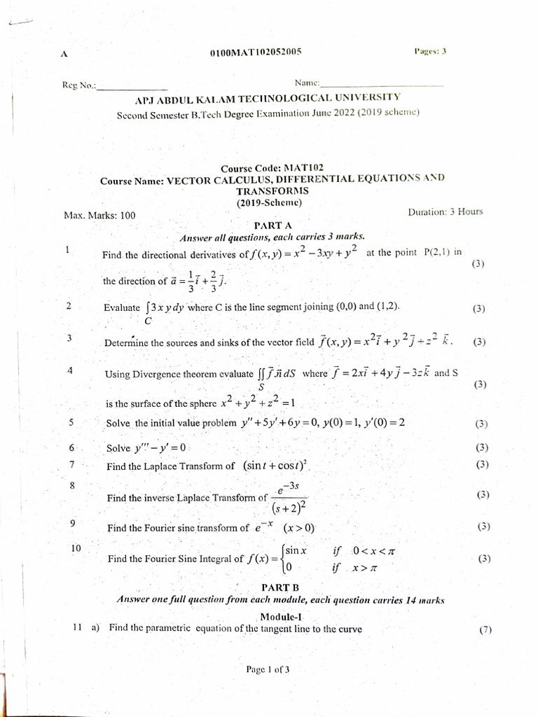 B.Tech Exam Solutions: Vector Calculus & Transforms | PDF | Laplace ...
