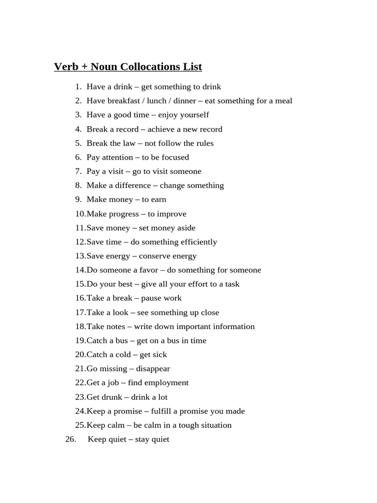 Verb+Noun Collocations | PDF