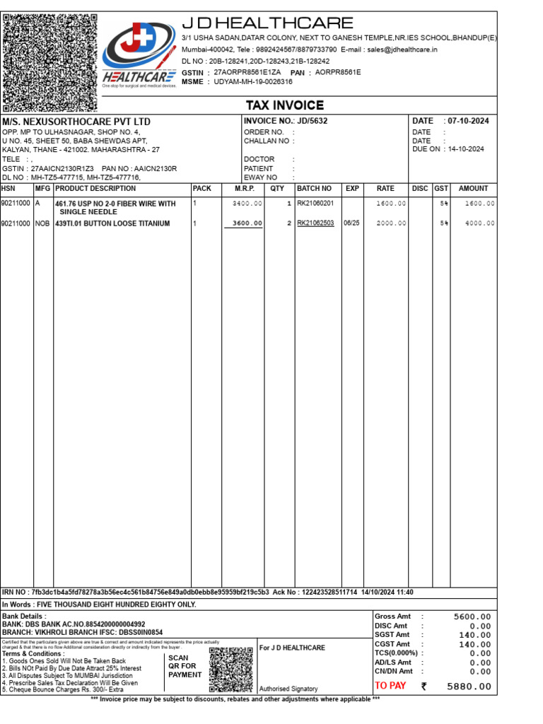 JD Healthcare Tax Invoice Details | PDF | Invoice | Trade