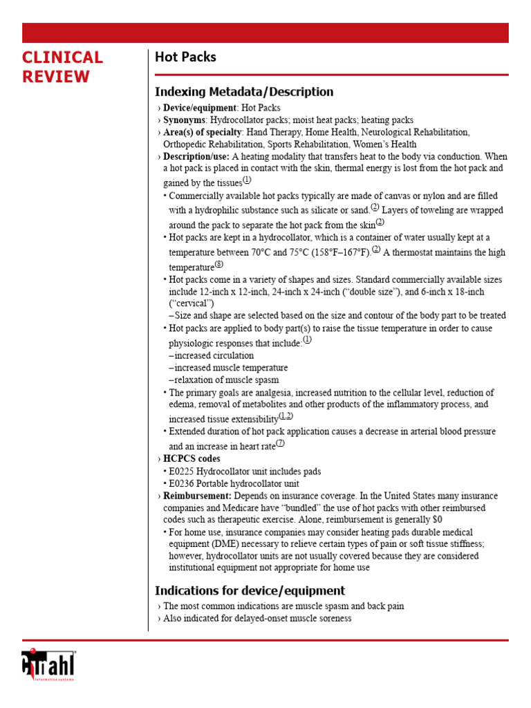 Rehabilitation Reference Center Clinical Review Hot Packs | PDF ...