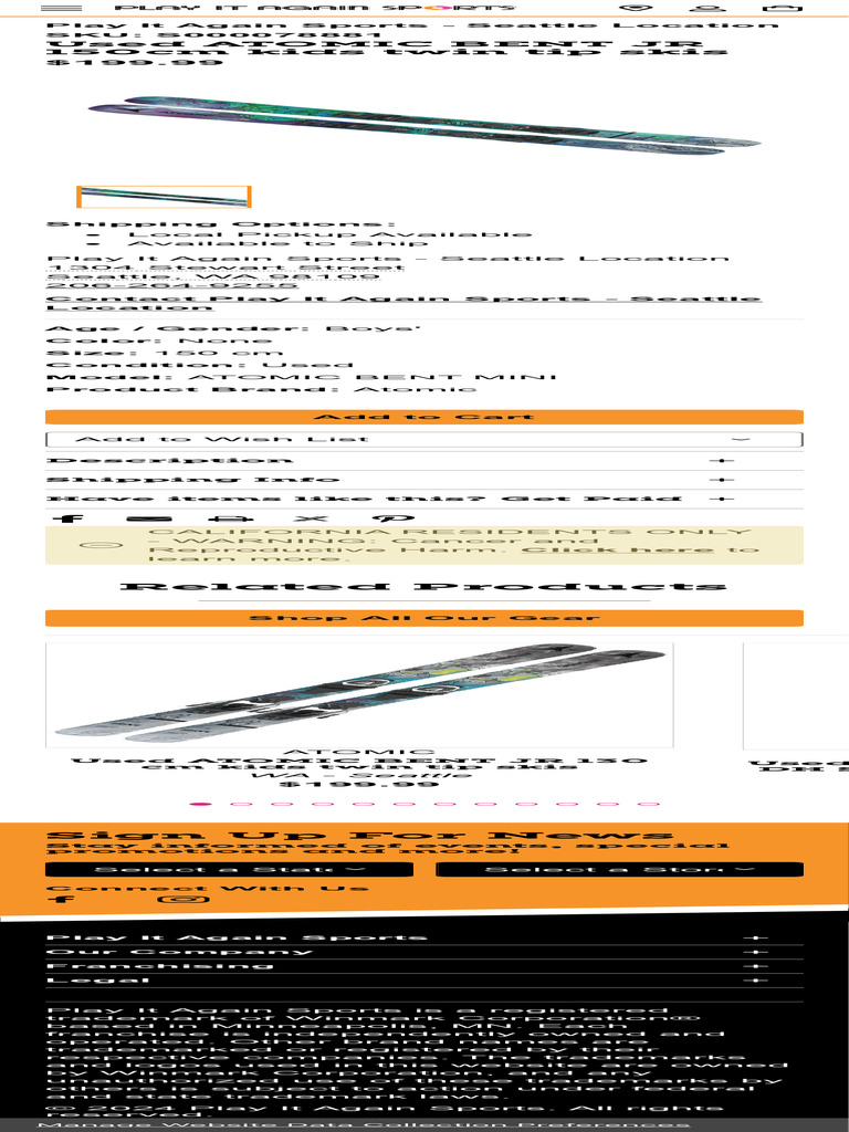 Used ATOMIC BENT JR 150cm Kids Twin Tip Skis | PDF