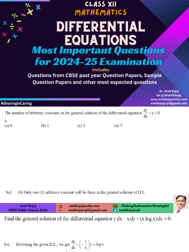Class XII Differential Equations Guide | PDF | Equations | Mathematics