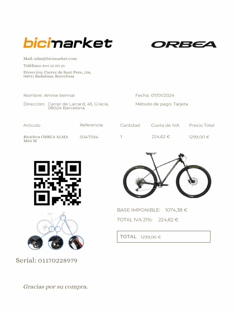 Factura Bicicleta Orbea ALMA M50 2023 | PDF