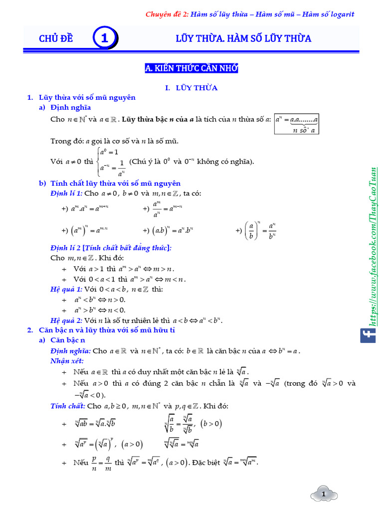 Chuyen de Ham So Luy Thua Ham So Mu Va Ham So Logarit Cao Tuan | PDF