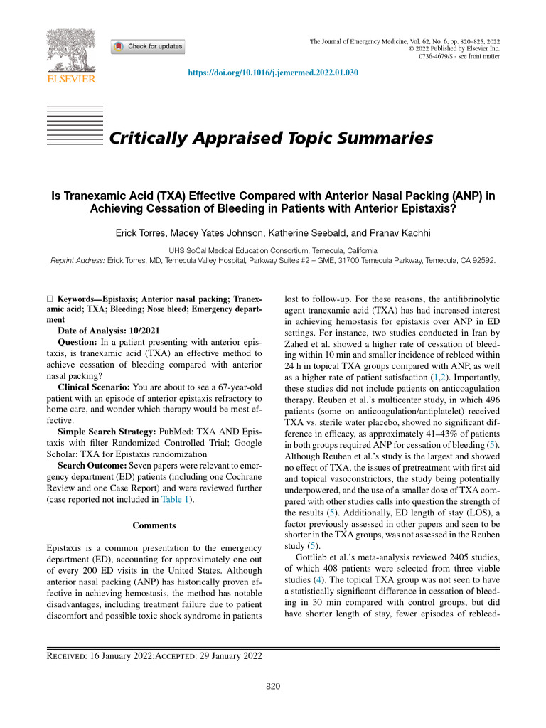 Is Tranexamic Acid (TXA) Effective Compared with Anterior Nasal Packing ...