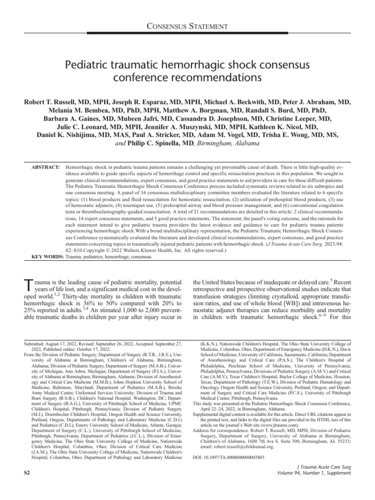 Pediatric_traumatic_hemorrhagic_shock_consensus.2 | PDF | Bleeding ...