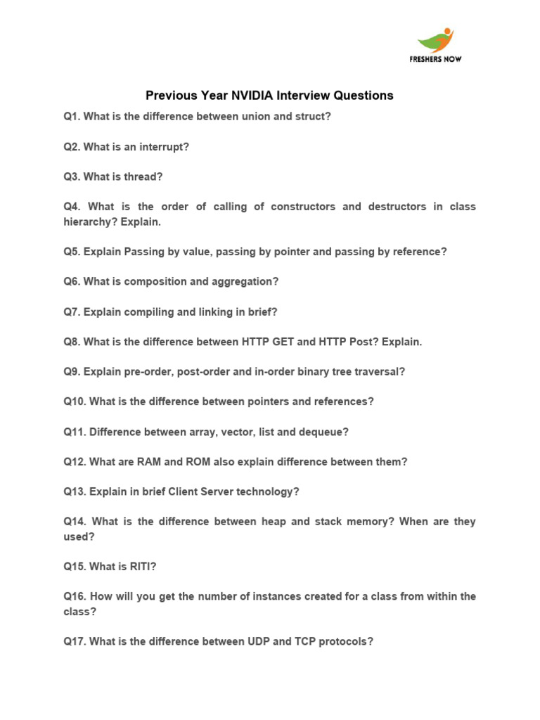Previous Year NVIDIA Interview Questions | PDF