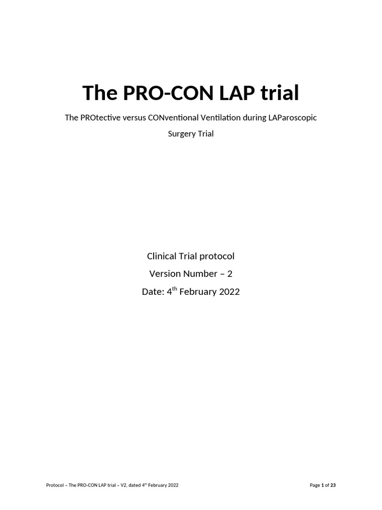 PRO-CON LAP Trial: Ventilation Study | PDF | Surgery | Diseases And ...