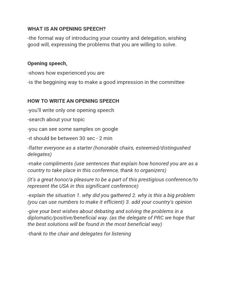 MUN Opening Speech Guidelines | PDF