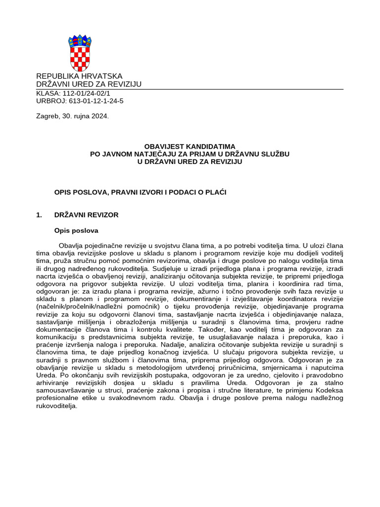 Opis Poslova, Pravni Izvori I Podaci o Plaći (2. 10. 2024.) - 5 | PDF