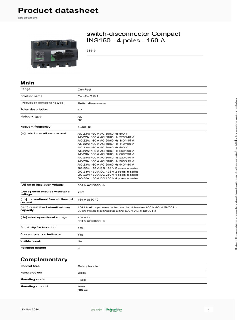 Schneider Electric Interpact-InS-InV 28913 | PDF | Alternating Current ...
