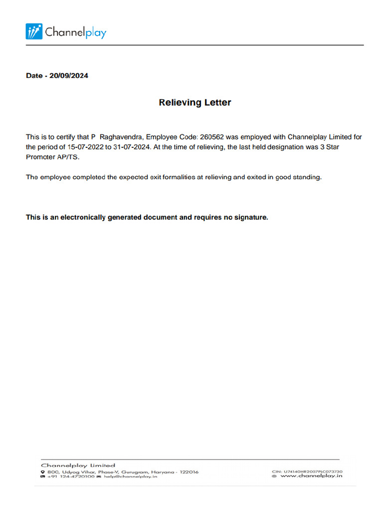 Relieving Letter | PDF