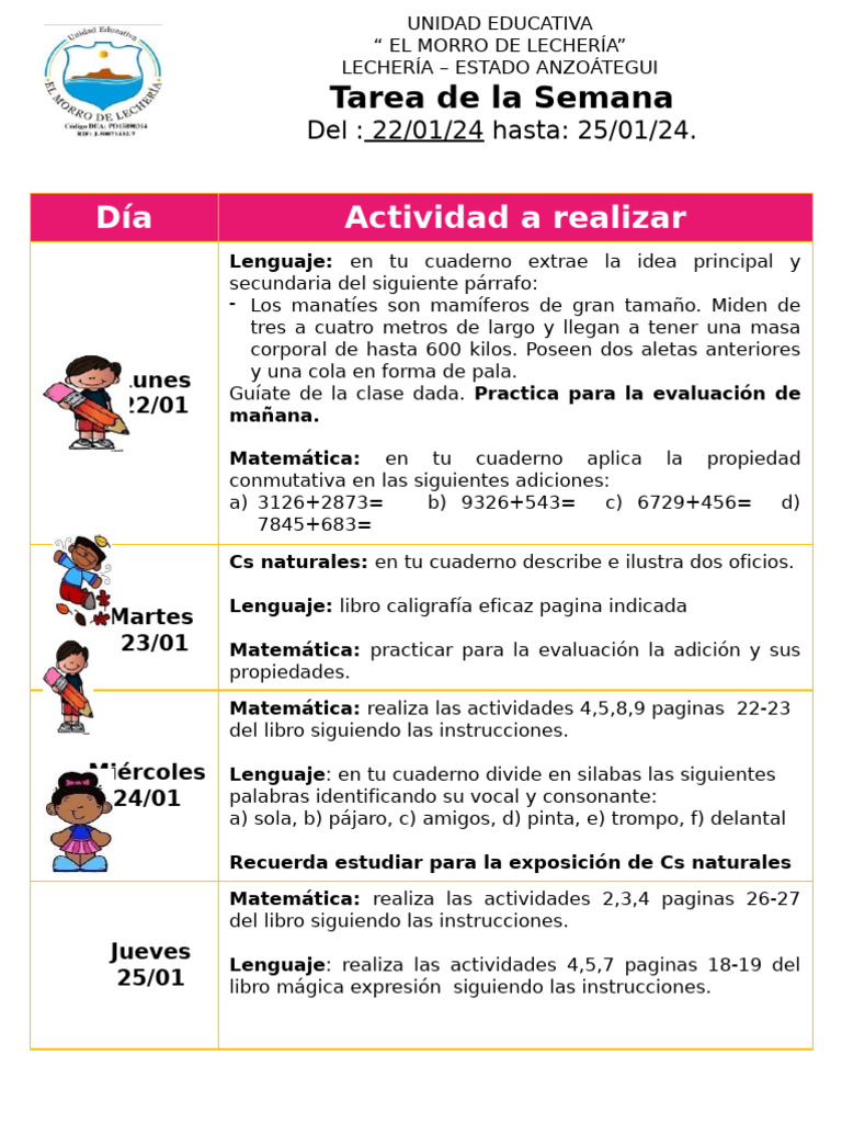 Tareas 2do Grado 2024 | PDF