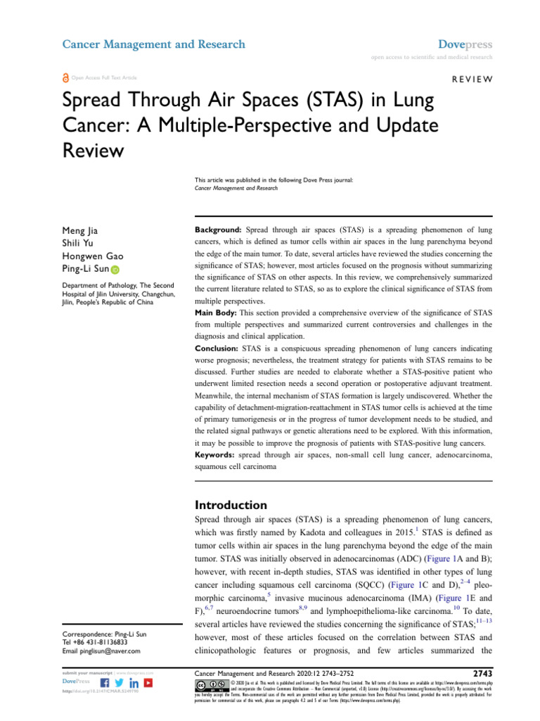 STAS jia2020 | PDF | Lung Cancer | Carcinoma