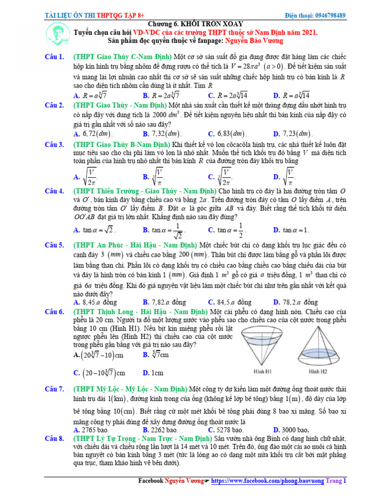 (NBV) -VD-VDC Khối tròn xoay-Sở Nam Định 2021 | PDF