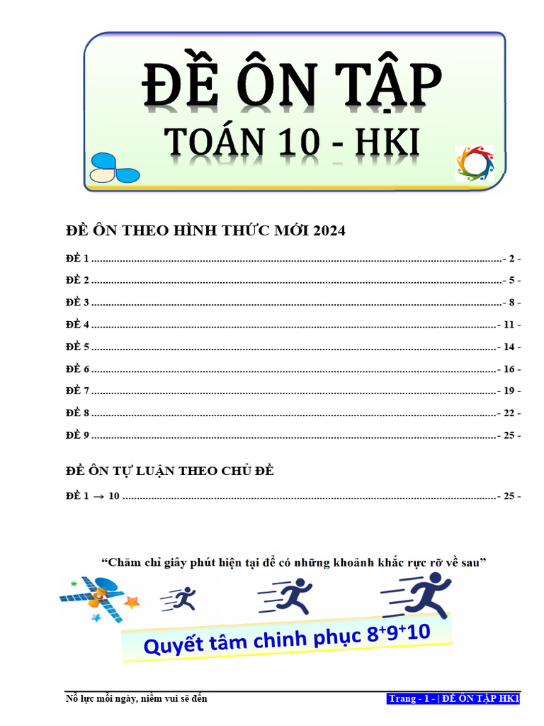 Đề ôn tập HKI Toán 10 2024 (NTH) | PDF