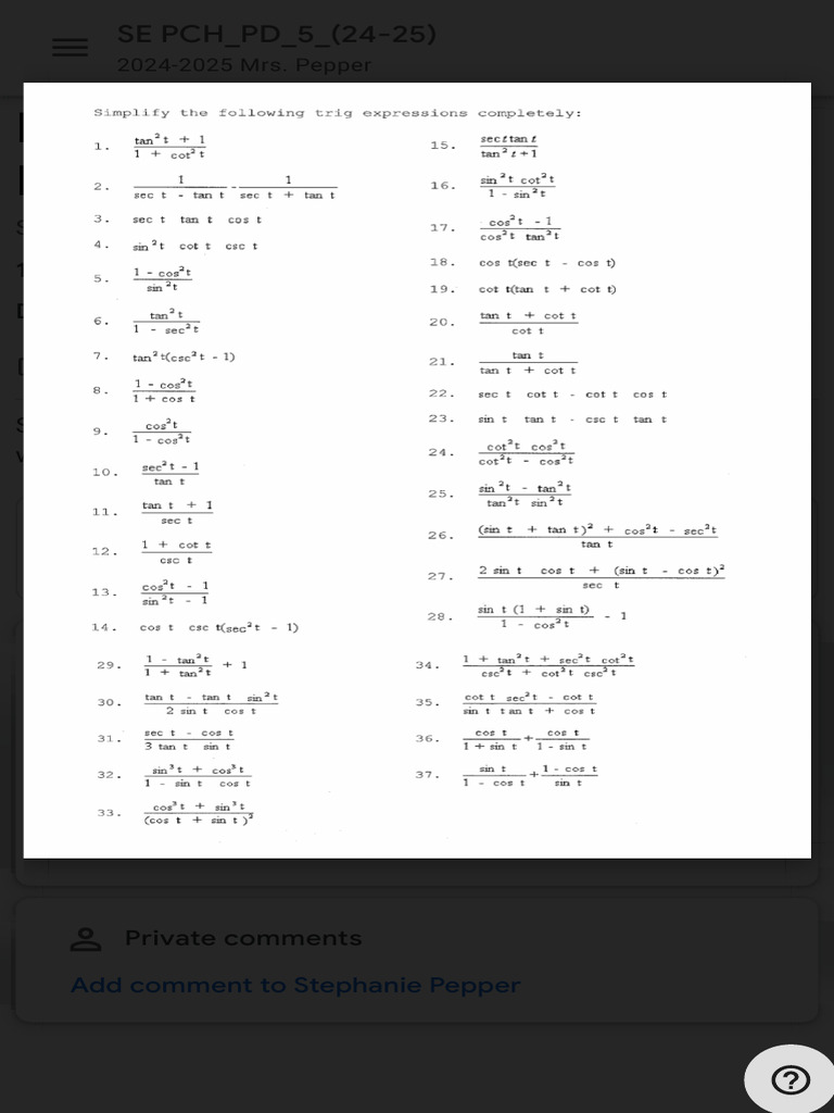 HW #15 Simplifying Trig Identities | PDF