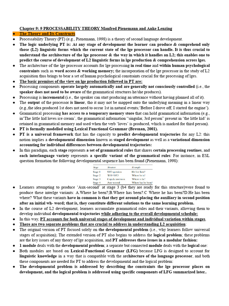 Chapter 9 9 Processability Theory Pdf Phrase Second Language Acquisition