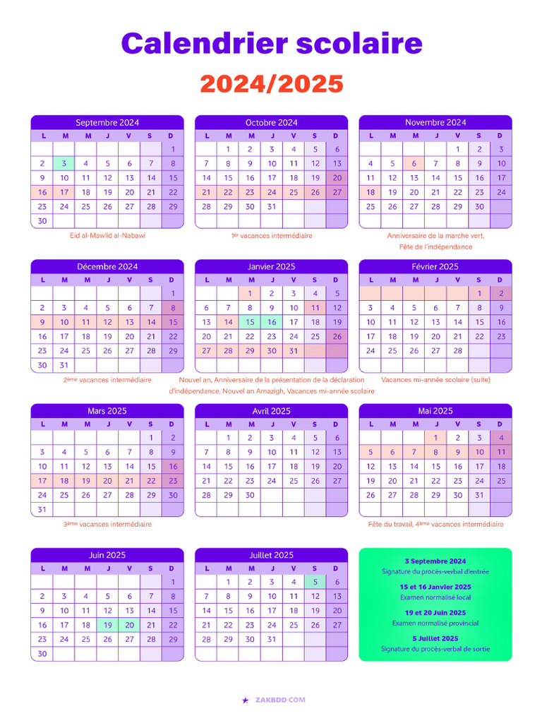 Calendrier Scolaire 2024-2025 | PDF