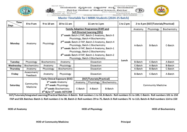 Master Time Table With FAP and ECE 24-25 Batch - 080209 | PDF | Medicine