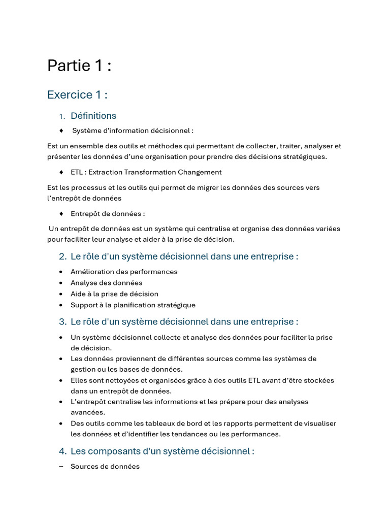 Exercice sur l'informatique décisionnelle | PDF | Informatique ...