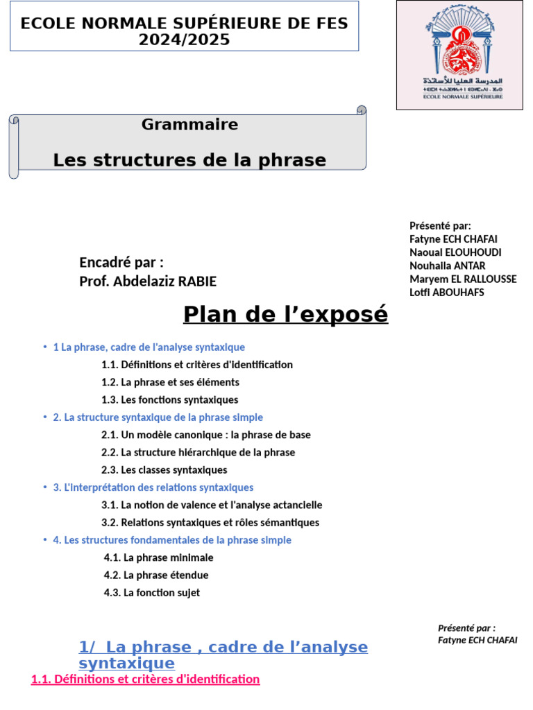 Les Structures de La Phrase-13 | PDF | Sujet (Grammaire) | Phrase