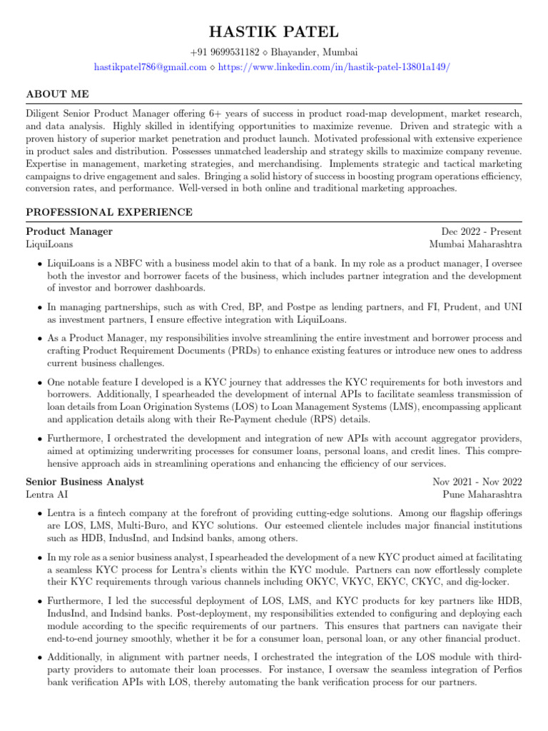 Hastik Patel CV24 | PDF | Information Technology Management | Business
