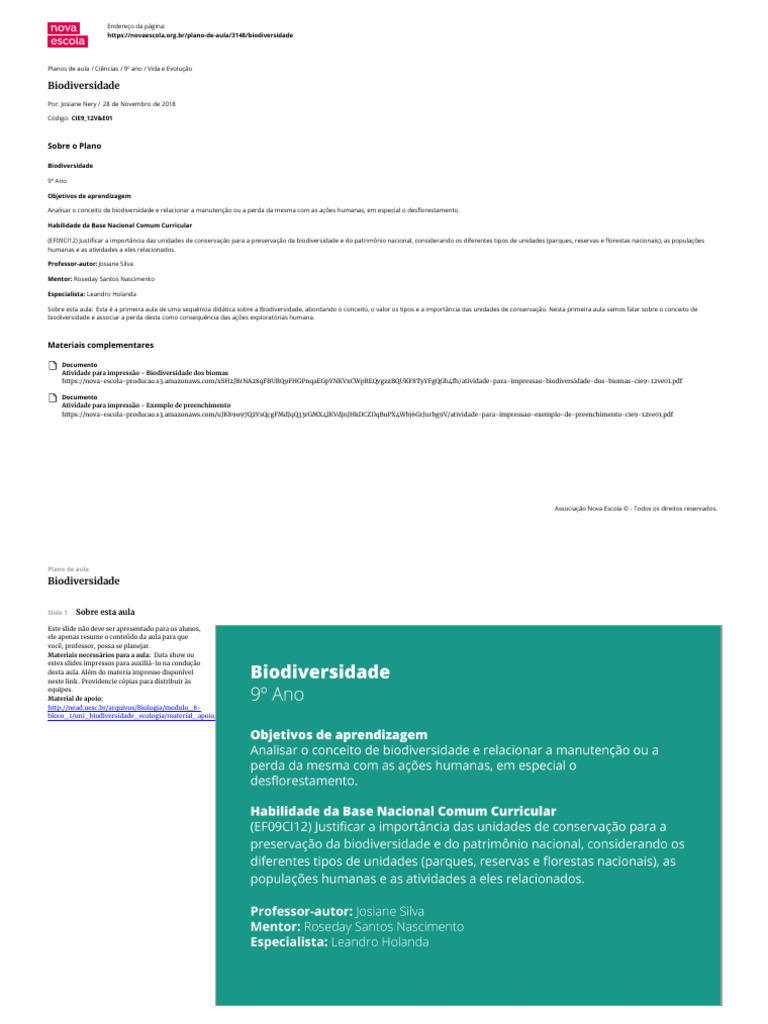 Plano de Aula Cie9 12ve01pdf | PDF | Biodiversidade | Tempo