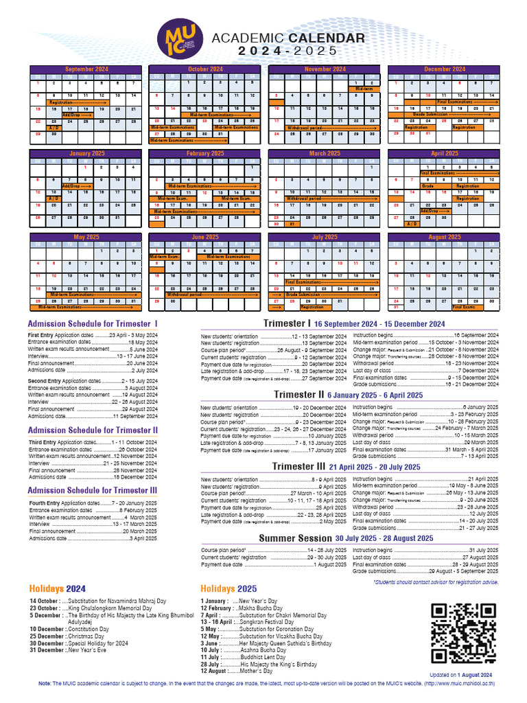 MUIC 2024-2025 Academic Calendar | PDF | University And College ...