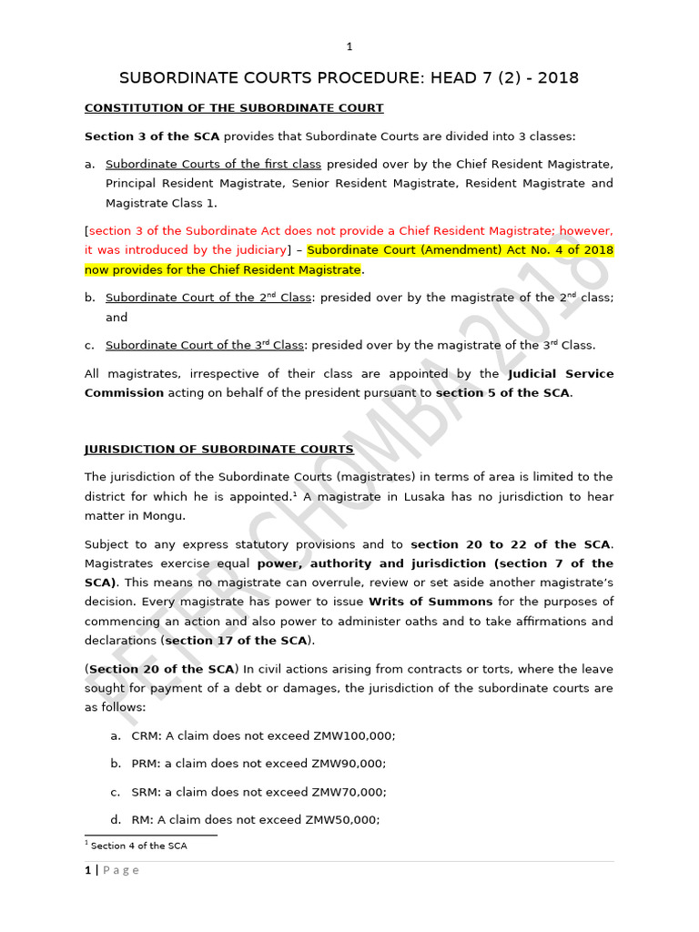 Subordinate Courts Procedure Overview | PDF | Summons | Judgment (Law)