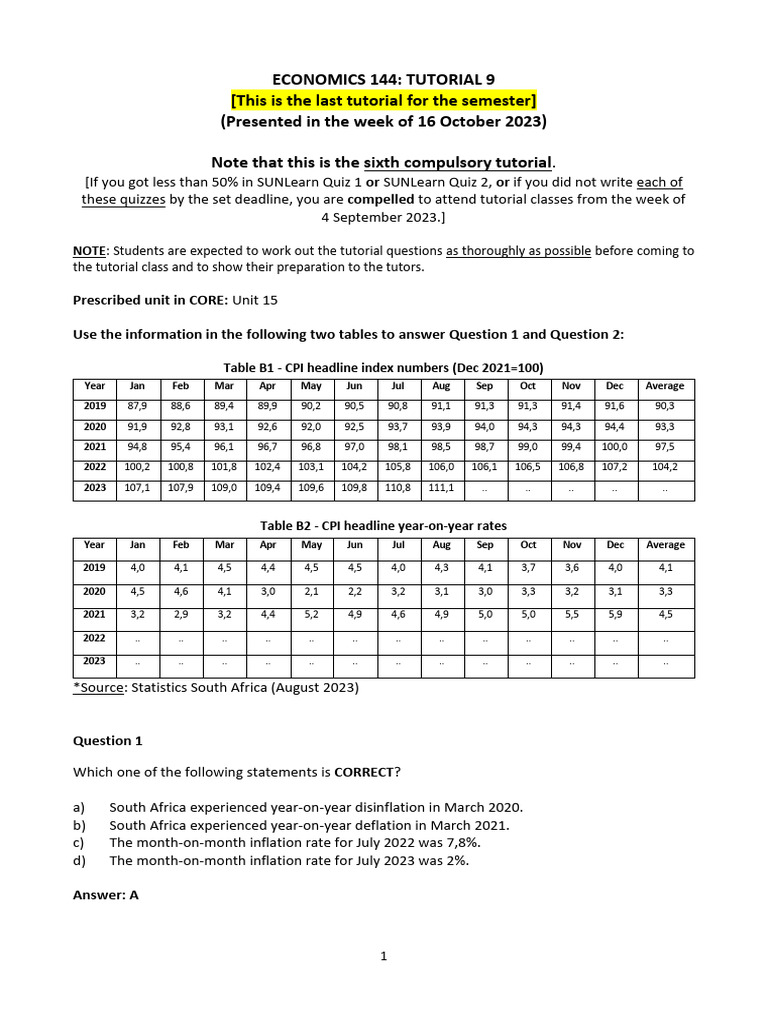 Tutorial 9 Questions and Memo 2023 | PDF