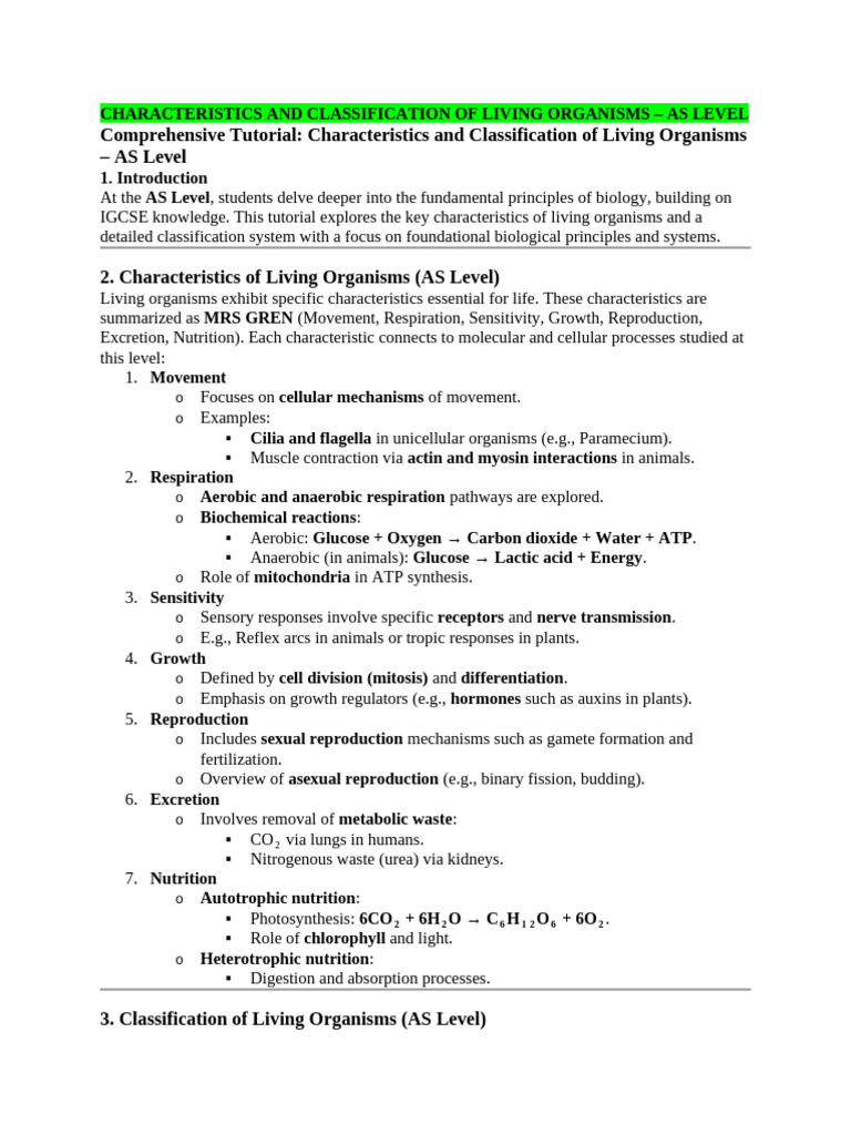 Characteristics and Classification of Living Organisms | PDF | Cellular ...