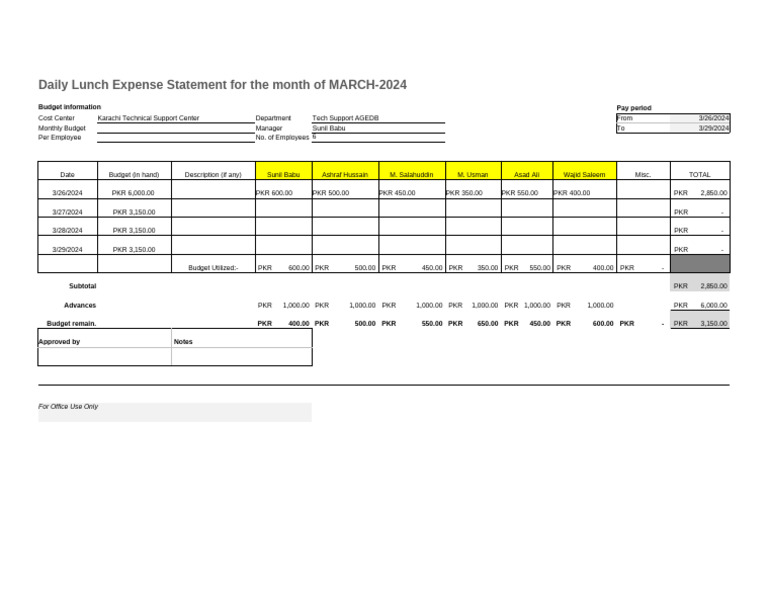 Lunch Expense Report For March-2024 | PDF
