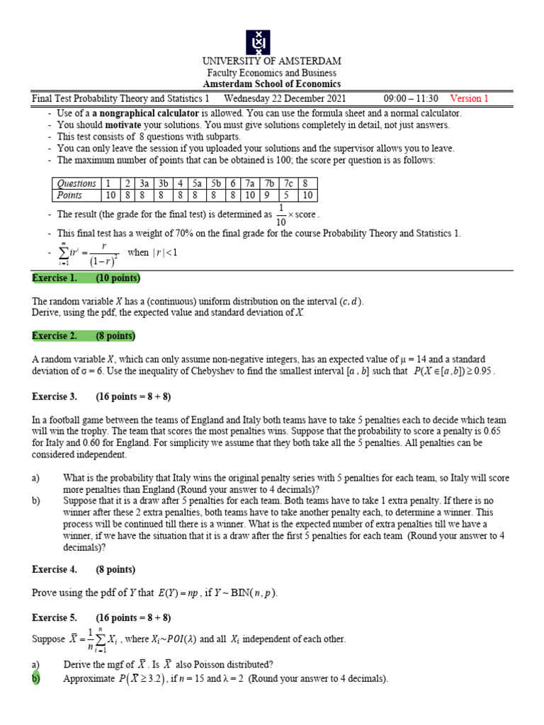 prob1-exam-2021 | PDF | Probability And Statistics | Evaluation Methods