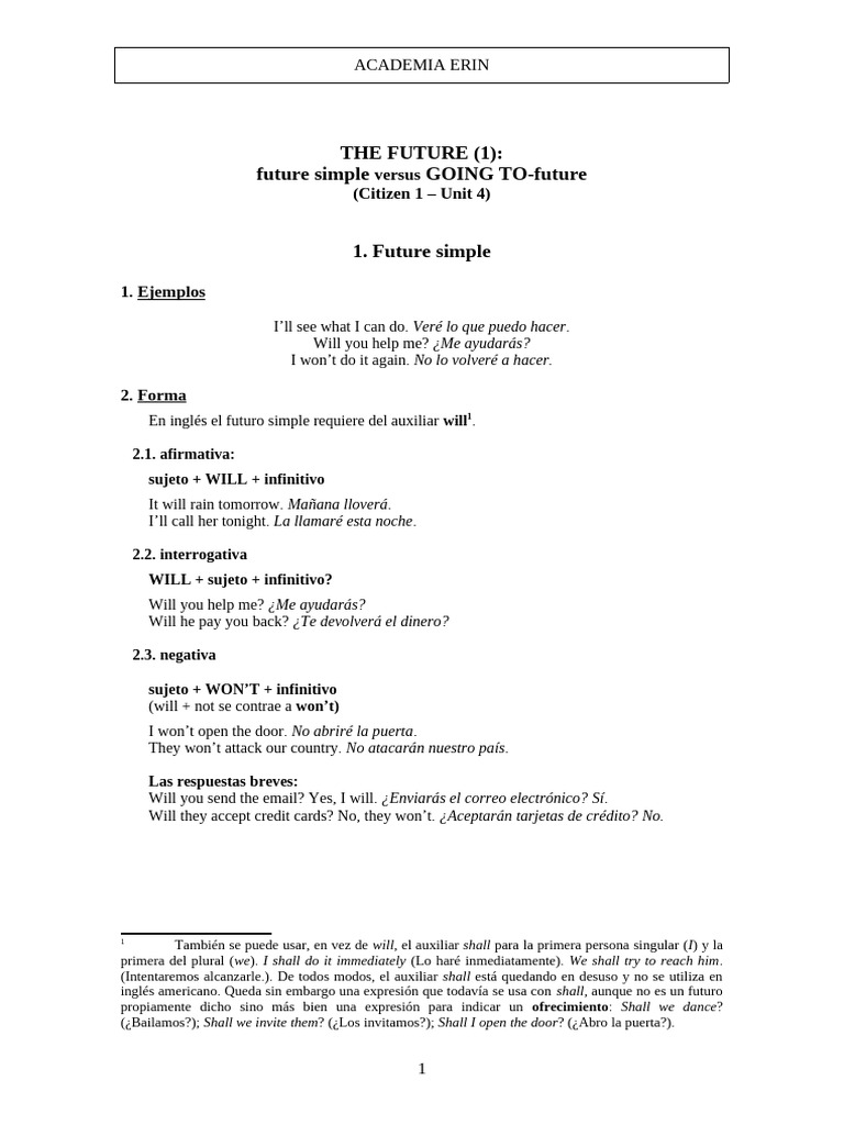 Futuro Simple vs. Going To en Inglés | PDF