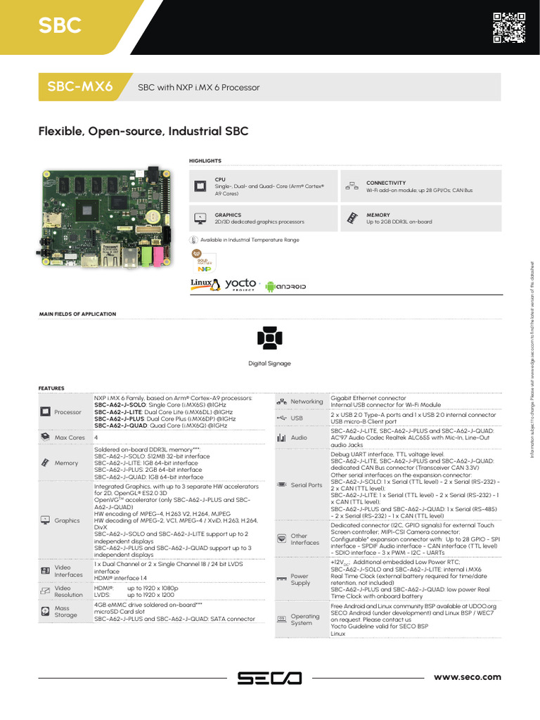 SBC MX6 Datasheet | PDF | Computing | Computer Hardware