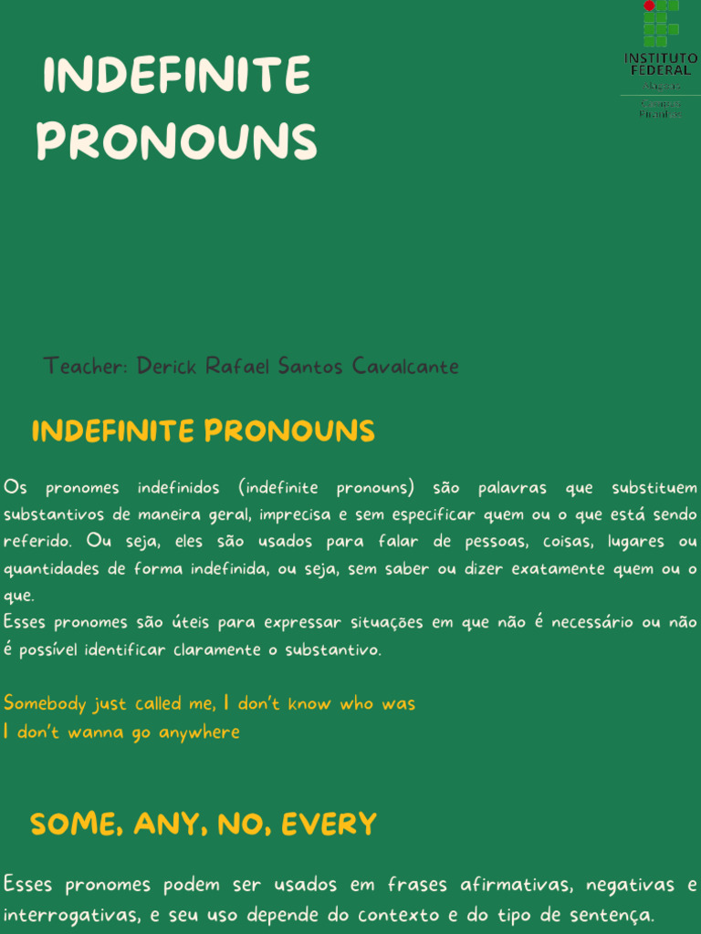 Guia Completo sobre Pronomes Indefinidos | PDF | Pronome