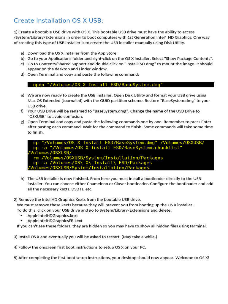 Create Installation OS X USB | PDF | Installation (Computer Programs) | Booting