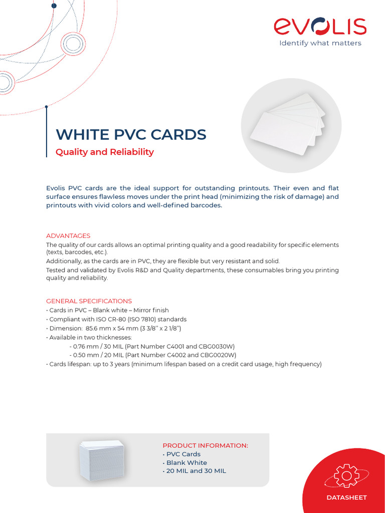 Datasheet White PVC Cards KB Eht1 1058 | PDF