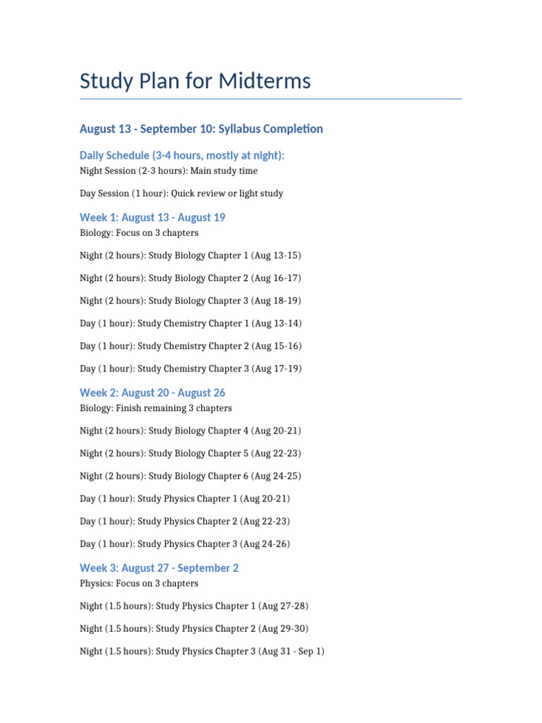 Study Plan Midterms | PDF