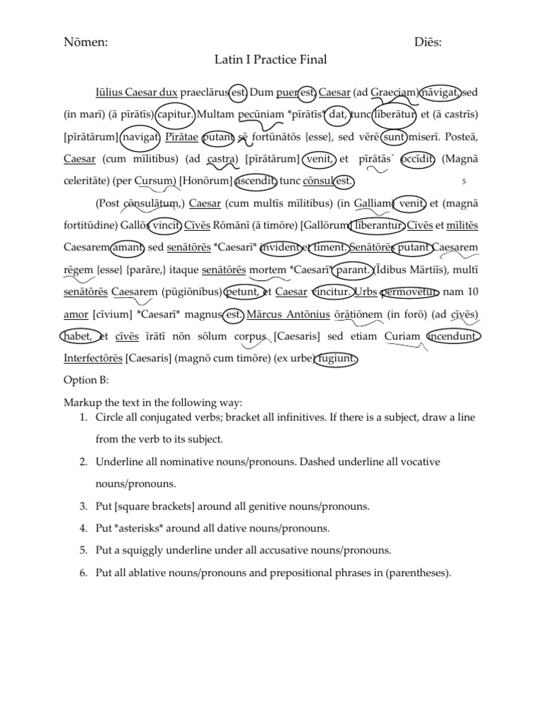 Lia Santana Manan - Latin I Practice Final 2024 Markup Answers | PDF