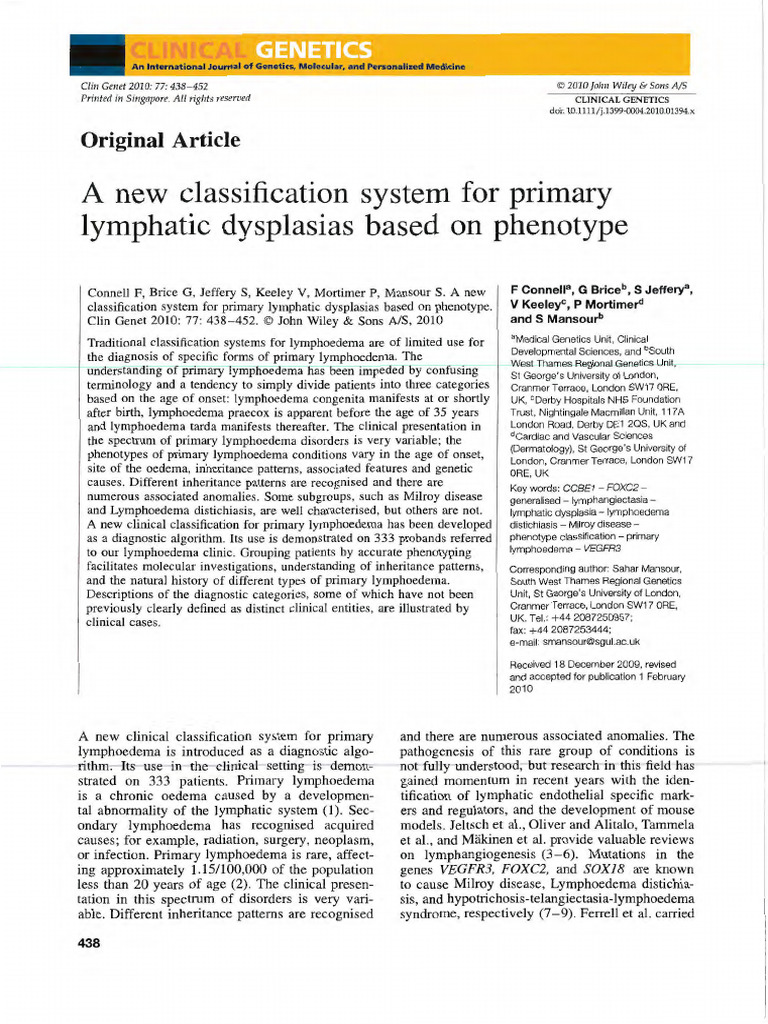 New Classification for Primary Lymphoedema | PDF | Genetics