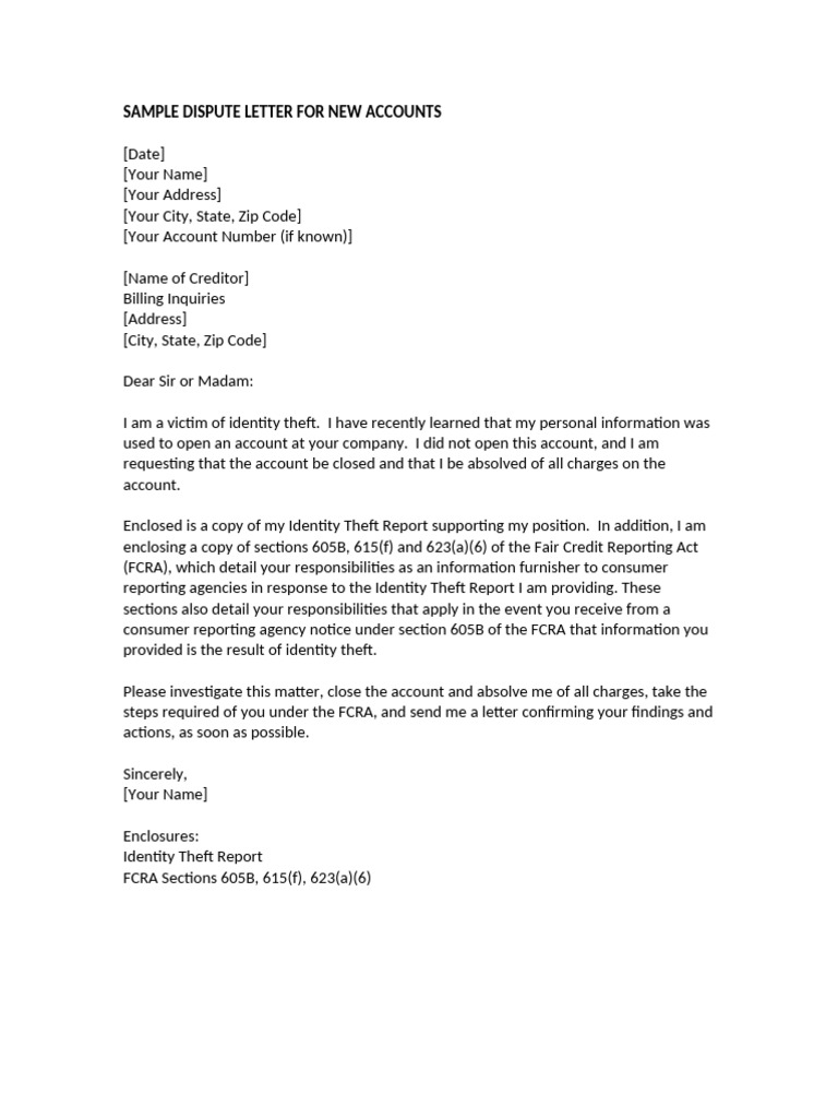 Dispute Letter For New Accounts | PDF | Identity Theft | Common Law